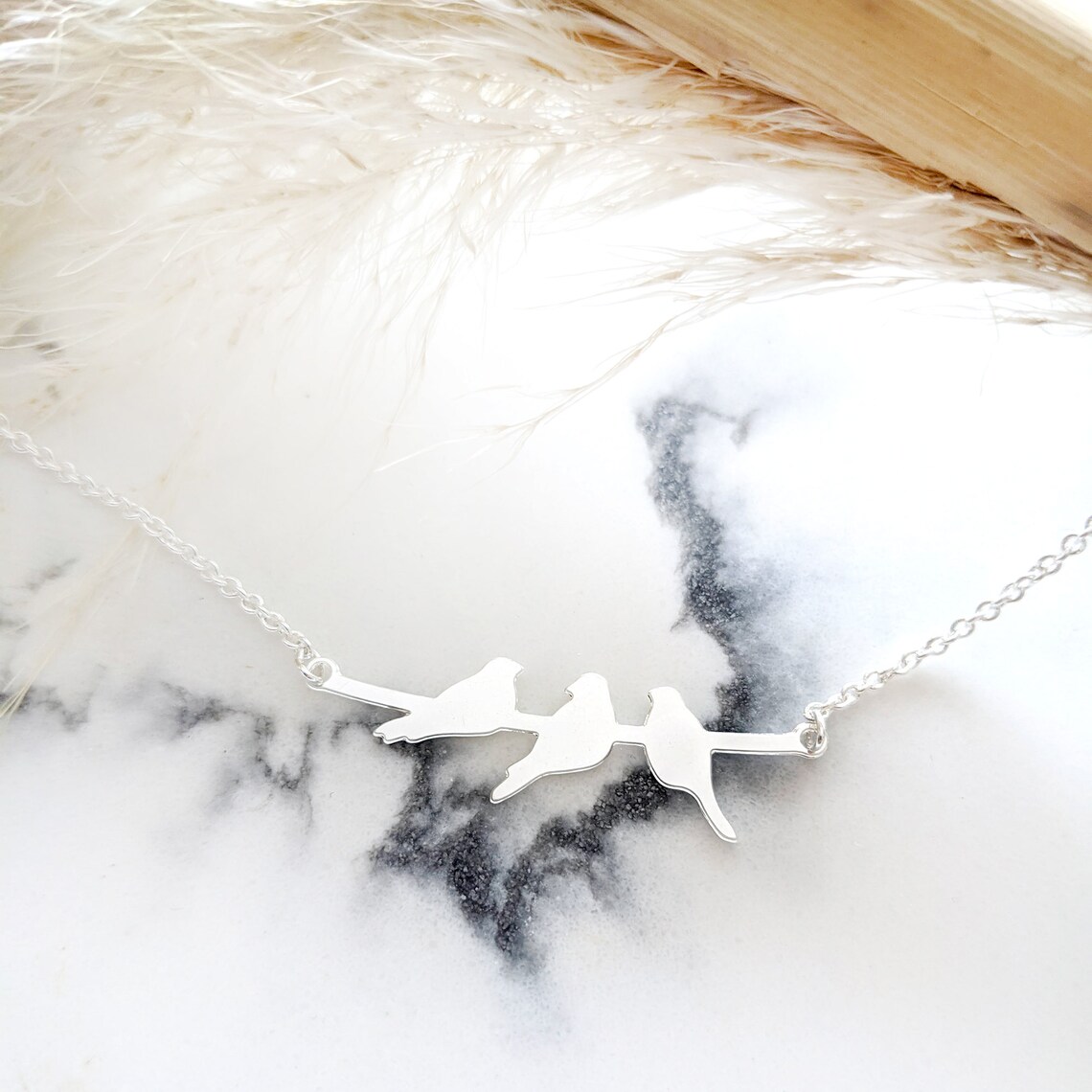 Three Birds on a Branch Necklace Birds Trio Charm Silver - Etsy