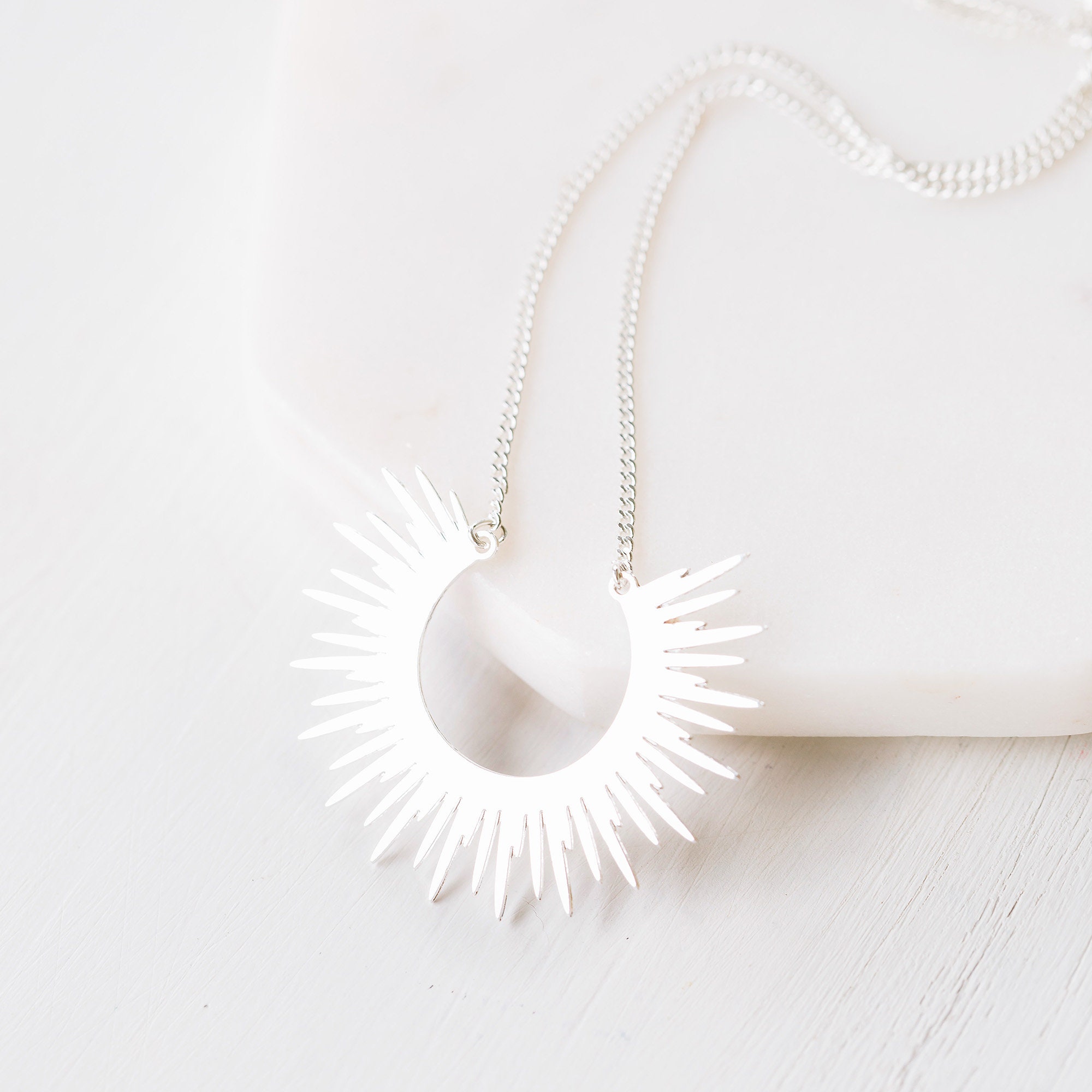 Sun spikes necklace silver sunburst charm Layering necklace | Etsy