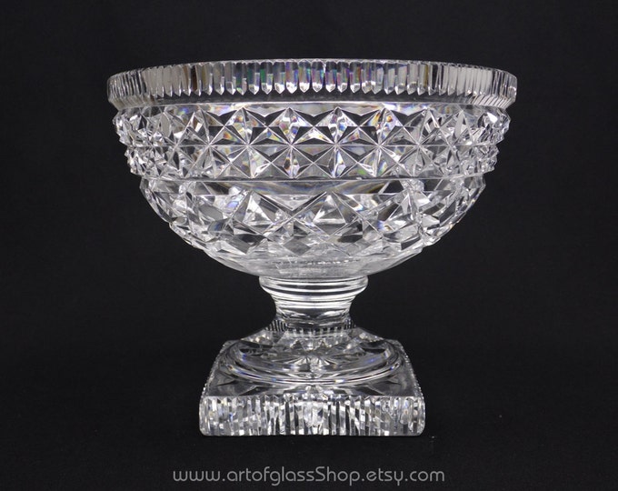 Large Cut Lead Crystal Glass Footed Bowl - Etsy