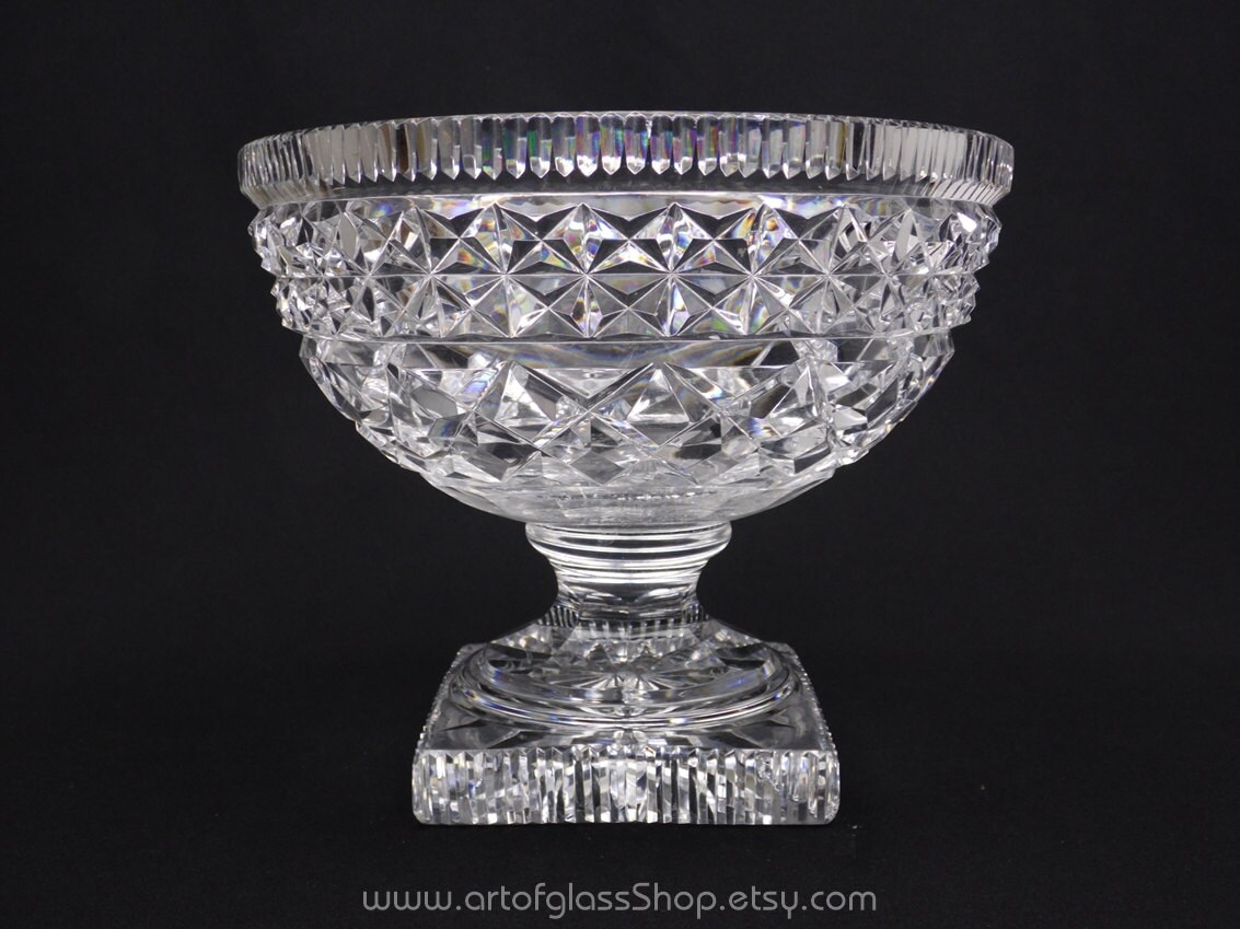 Large cut lead crystal glass footed bowl | Etsy