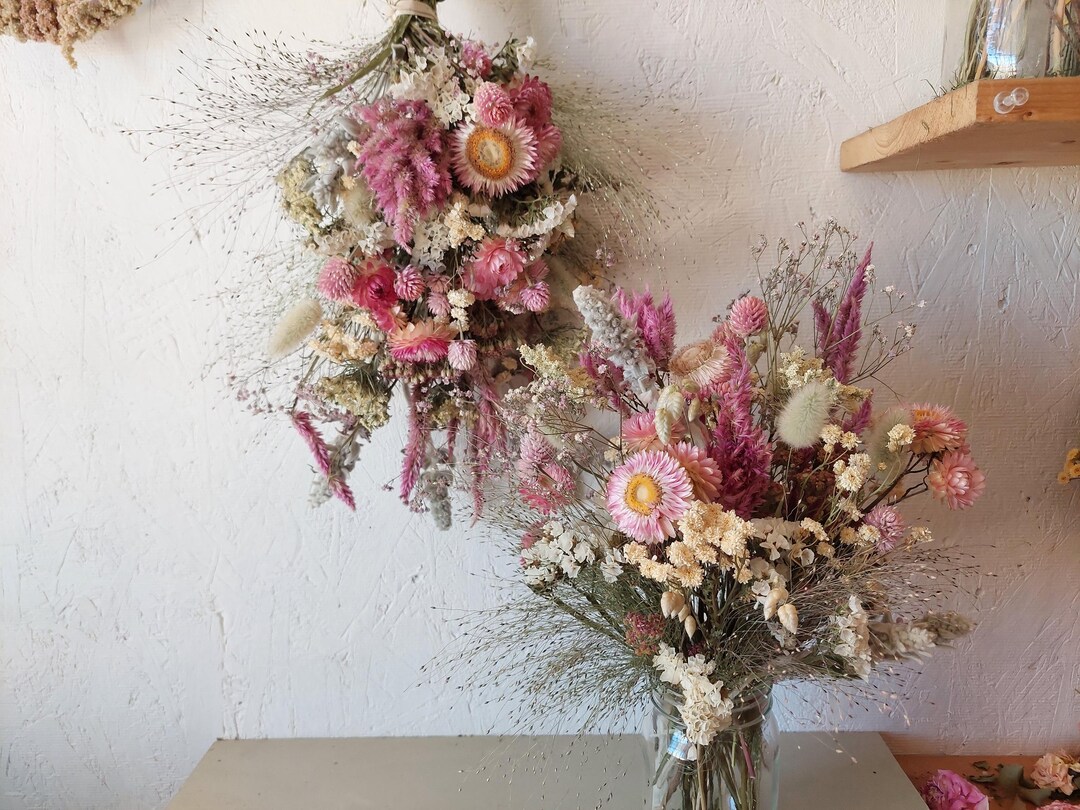Bridal Pink Dried Flower Bouquet and Swag - With Soft Pink Strawflowers ...