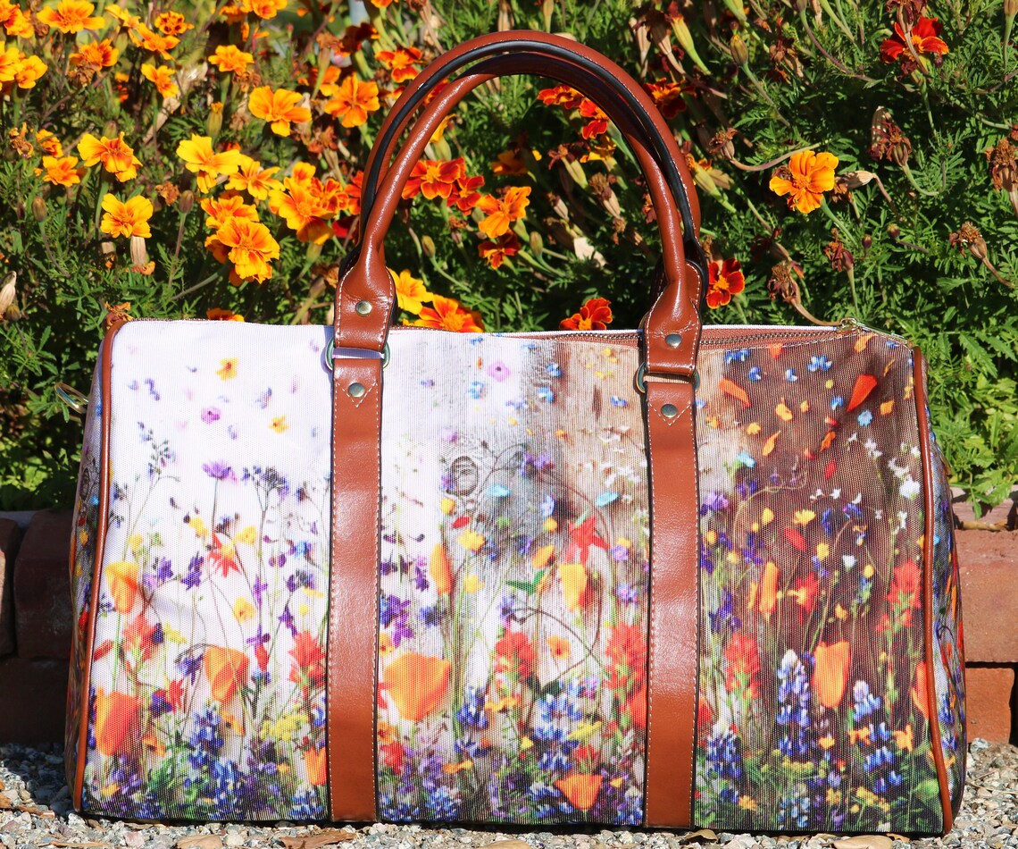 Wildflowers Weekender Bag With Leather Handles. Wildflower | Etsy