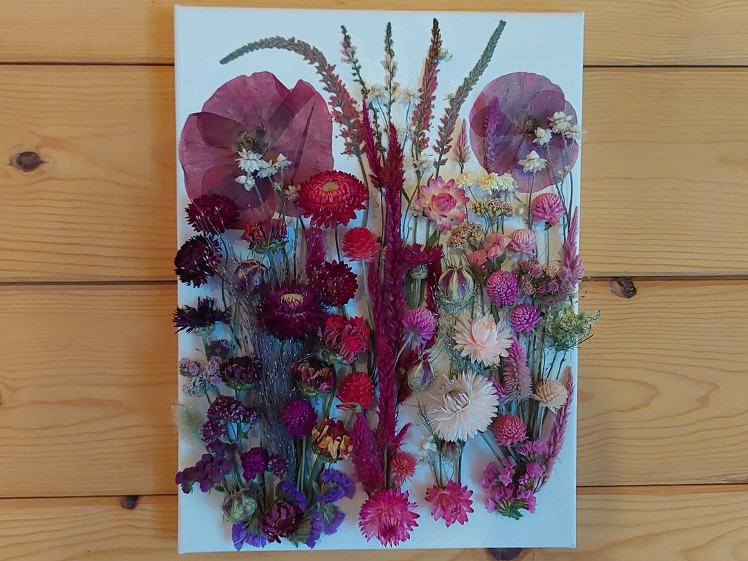 Dried Flower Art on Canvas, Pressed Flower Painting, Dry Flower Wall ...