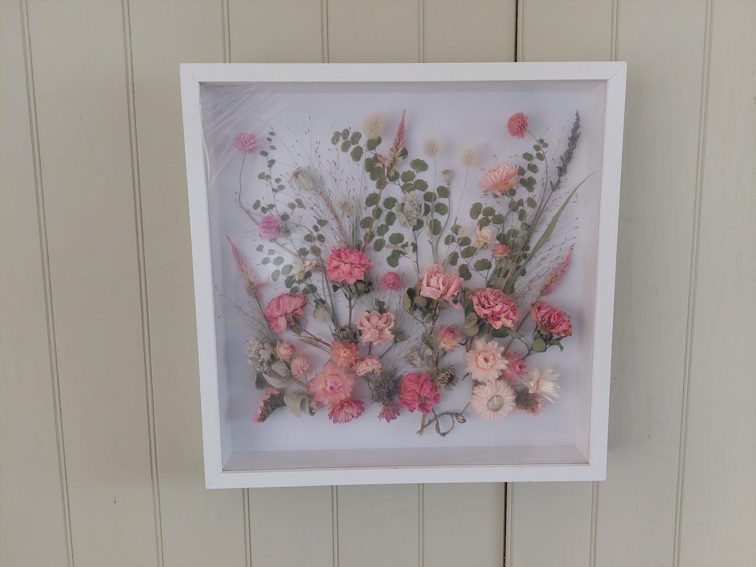 Dried Flower Shadow Box With Naturally Dried Pink Roses and Dried ...
