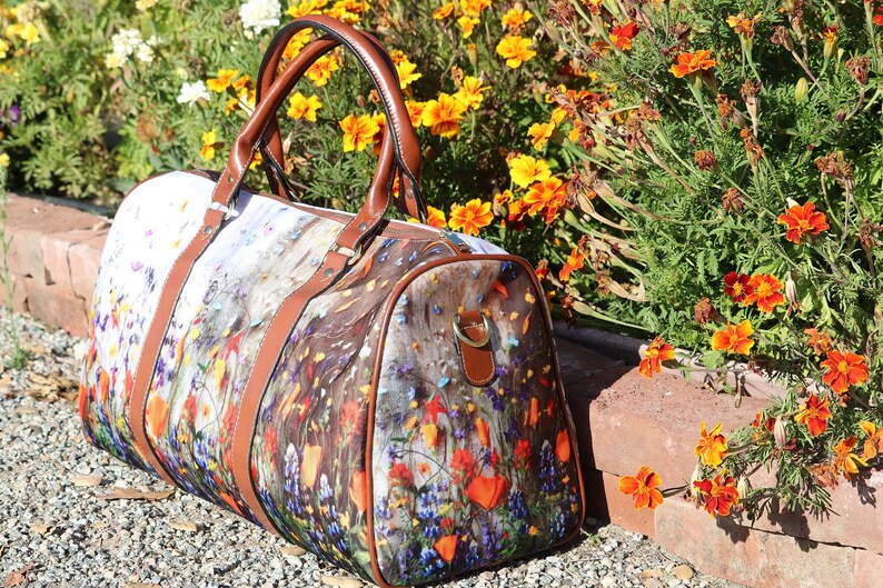 Wildflowers Weekender Bag With Leather Handles. Wildflower | Etsy