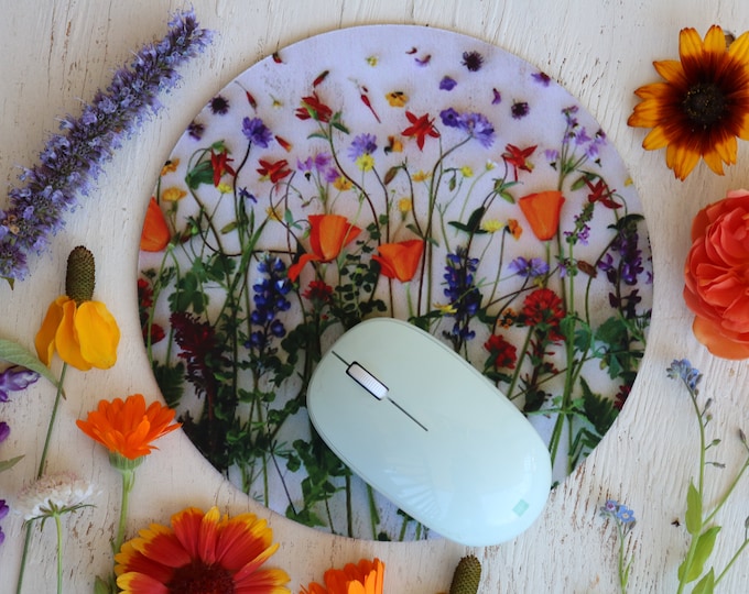 Floral Mouse Pad With Wildflowers Digital Print, Round Mouse Pad, Desk ...