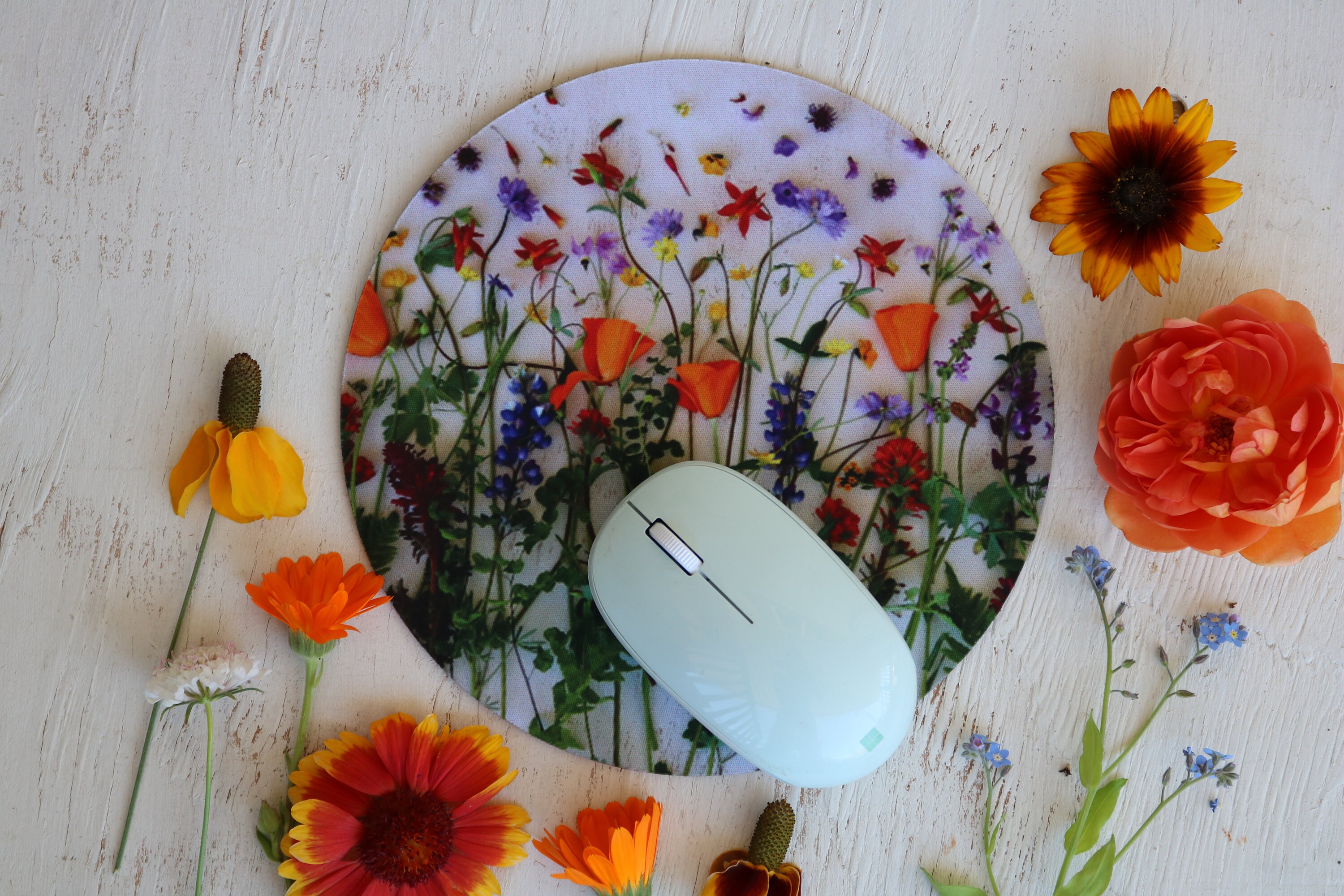 Floral Mouse Pad With Wildflowers Digital Print Round Mouse | Etsy