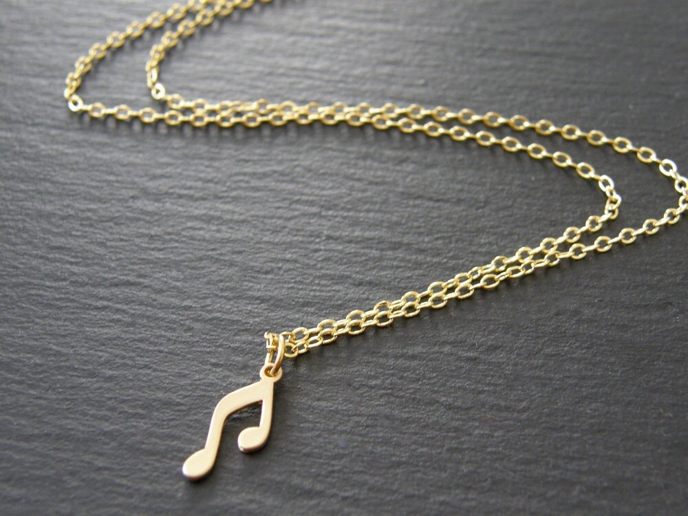 Music Notes Matt Gold Pendant Necklace, Musical Jewelry, Simple, Modern ...