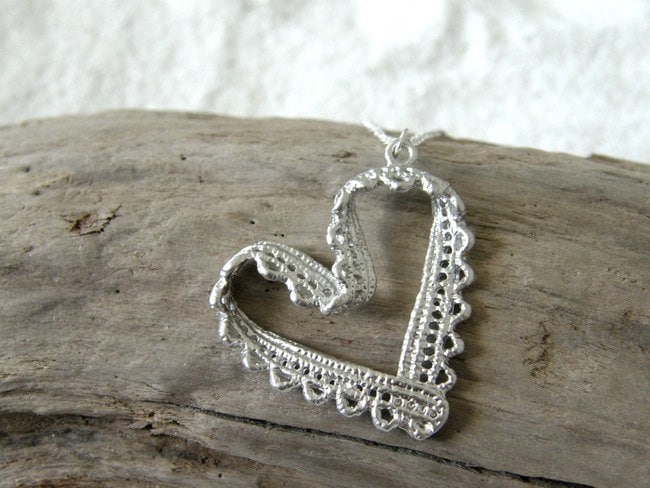 Silver Lace Heart Pendant Necklace Bridesmaids Gifts Wedding | Etsy