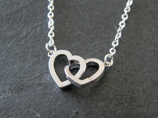 Double Heart Pendant Silver Necklace Wedding Anniversary - Etsy