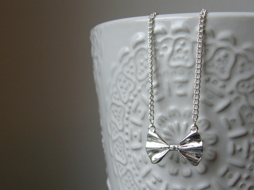 Silver Bow Charm Necklace Birthday Gift Gift for Friend - Etsy