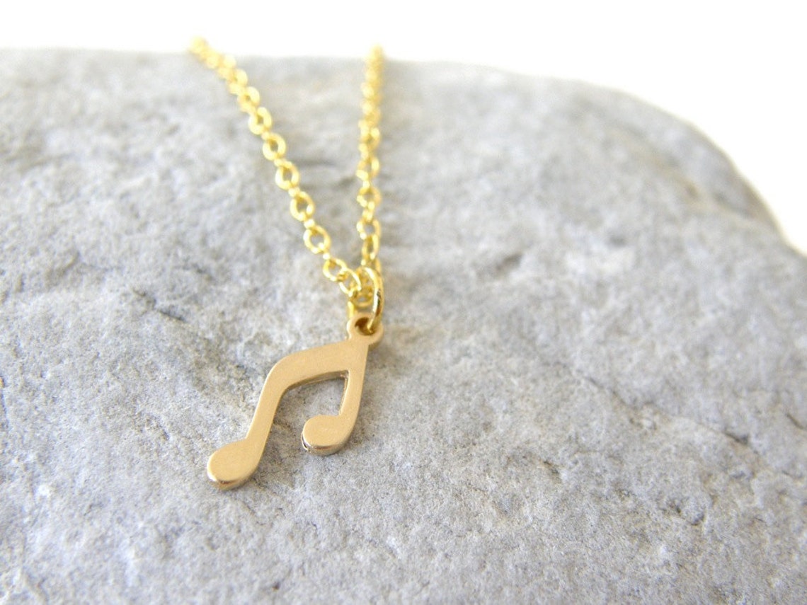 Music Notes Matt Gold Pendant Necklace, Musical Jewelry, Simple, Modern ...