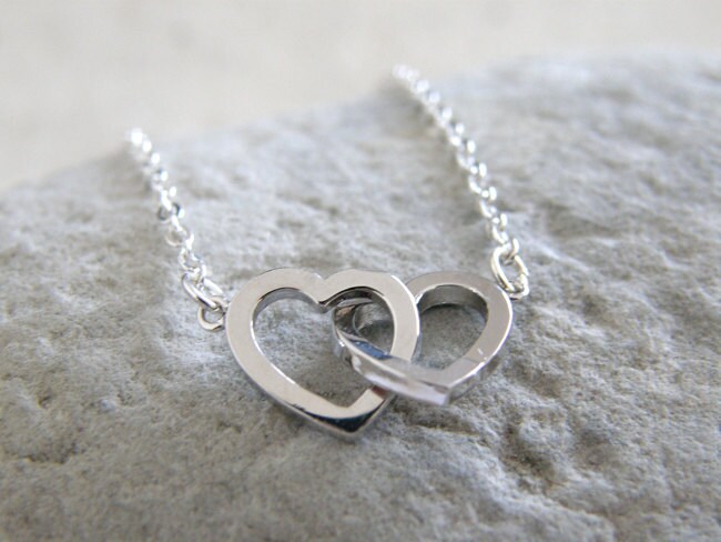 Double Heart Pendant Silver Necklace Wedding Anniversary - Etsy