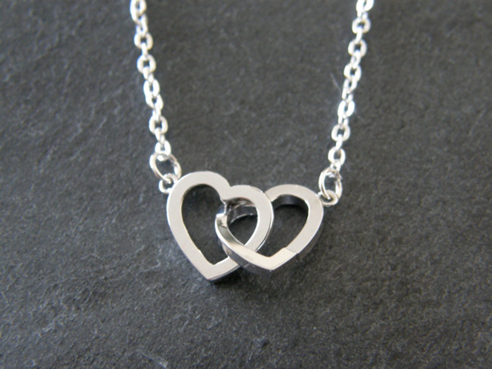 Double Heart Pendant Silver Necklace Wedding Anniversary - Etsy