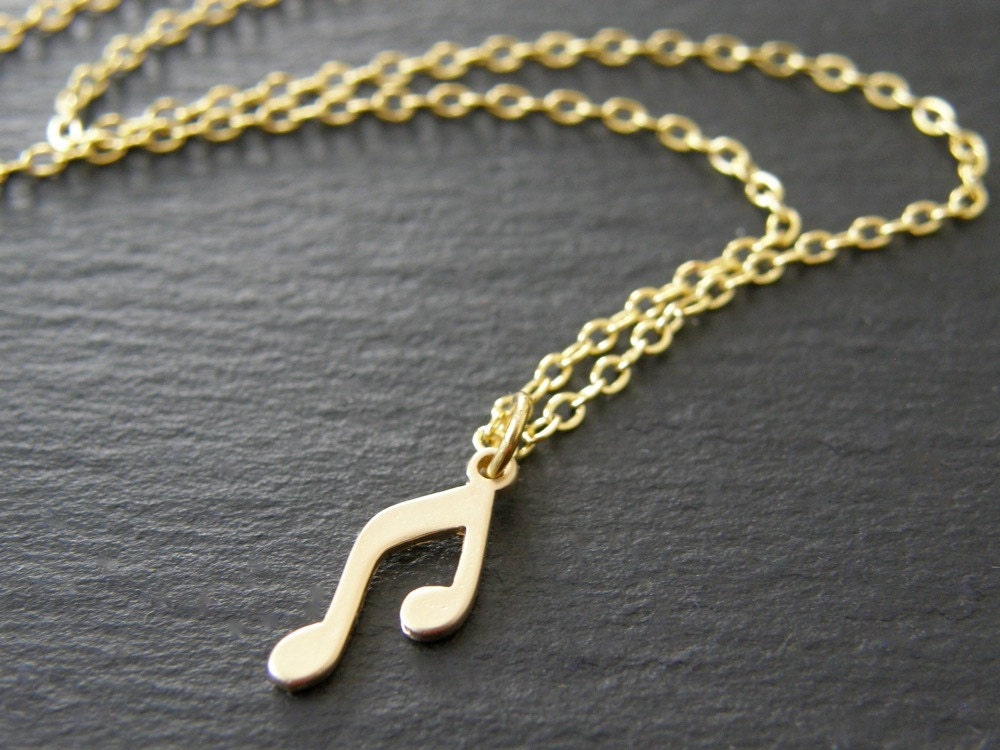 Music Notes Matt Gold Pendant Necklace, Musical Jewelry, Simple, Modern ...
