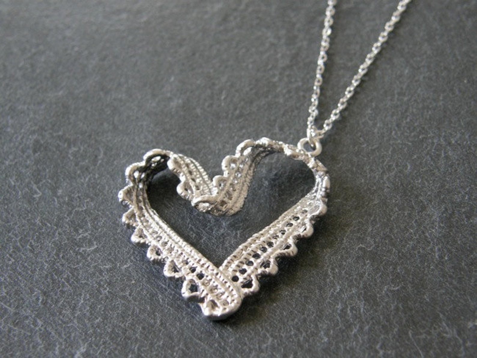 Silver Lace Heart Pendant Necklace Bridesmaids Gifts Wedding - Etsy