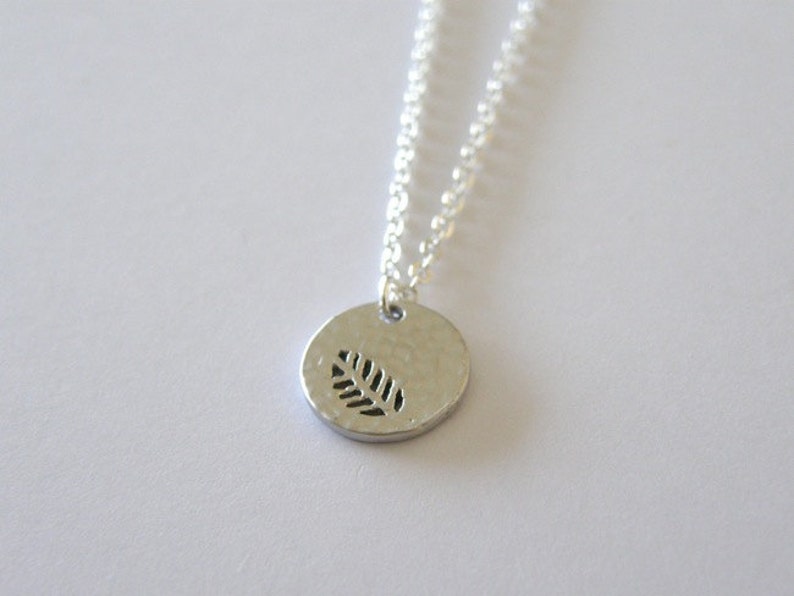 Silver Leaf Coin Pendant Necklace, Silver Fern Necklace, Coin Necklace ...