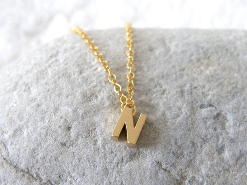Tiny Initial Letter N Necklace, Matt Gold, Personalized Necklace ...