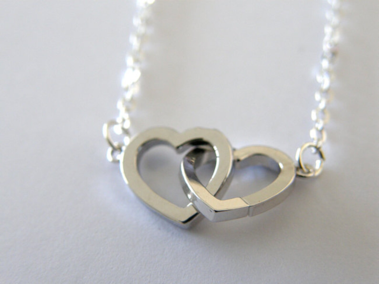 Double Heart Pendant Silver Necklace Wedding Anniversary - Etsy