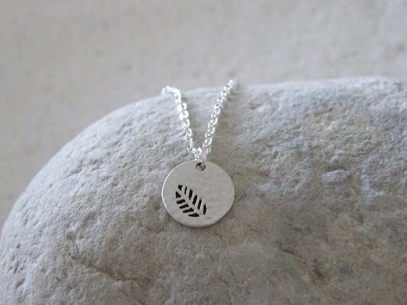 Silver Leaf Coin Pendant Necklace, Silver Fern Necklace, Coin Necklace ...