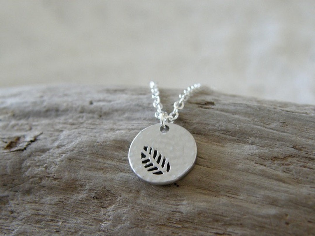 Silver Leaf Coin Pendant Necklace, Silver Fern Necklace, Coin Necklace ...