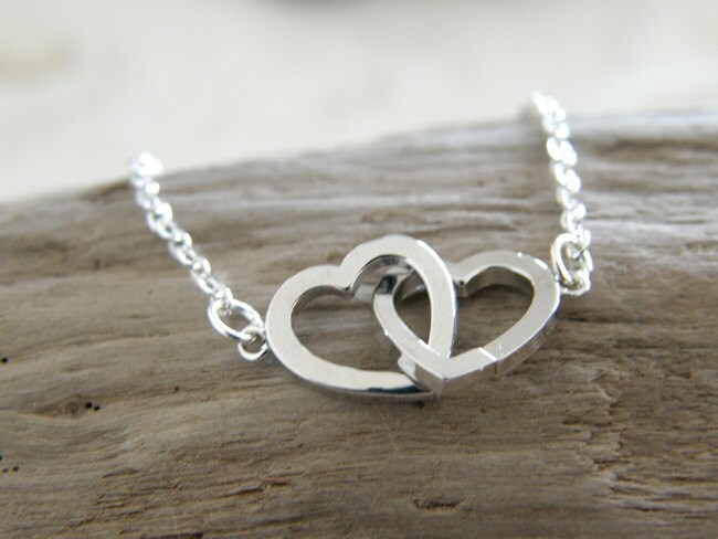 Double Heart Pendant Silver Necklace Wedding Anniversary - Etsy