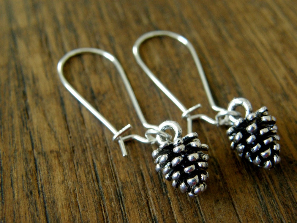 Antique Silver Pine Cone Dangle Earrings, Pine Nut, Drop Earrings ...