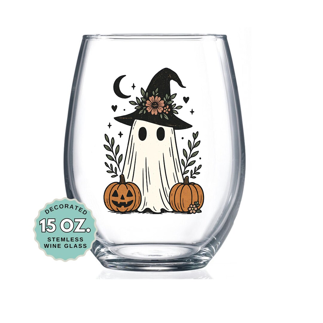 Ghost Pumpkin Fall Wine Glass 15 Oz, Fall Halloween Stemless Drinking ...