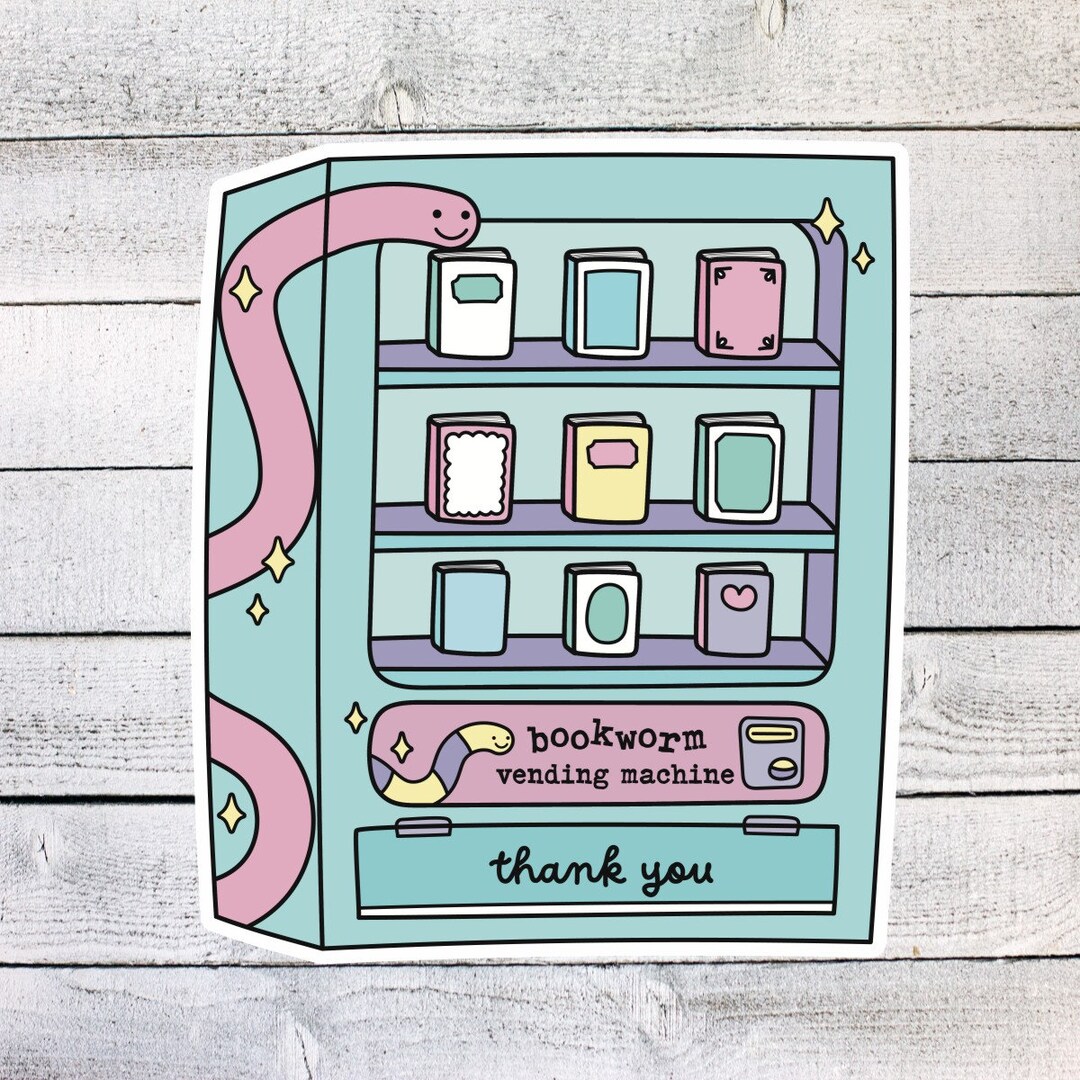 Bookworm Vending Machine Book Sticker, Sticker, Stickers, Water Bottle ...