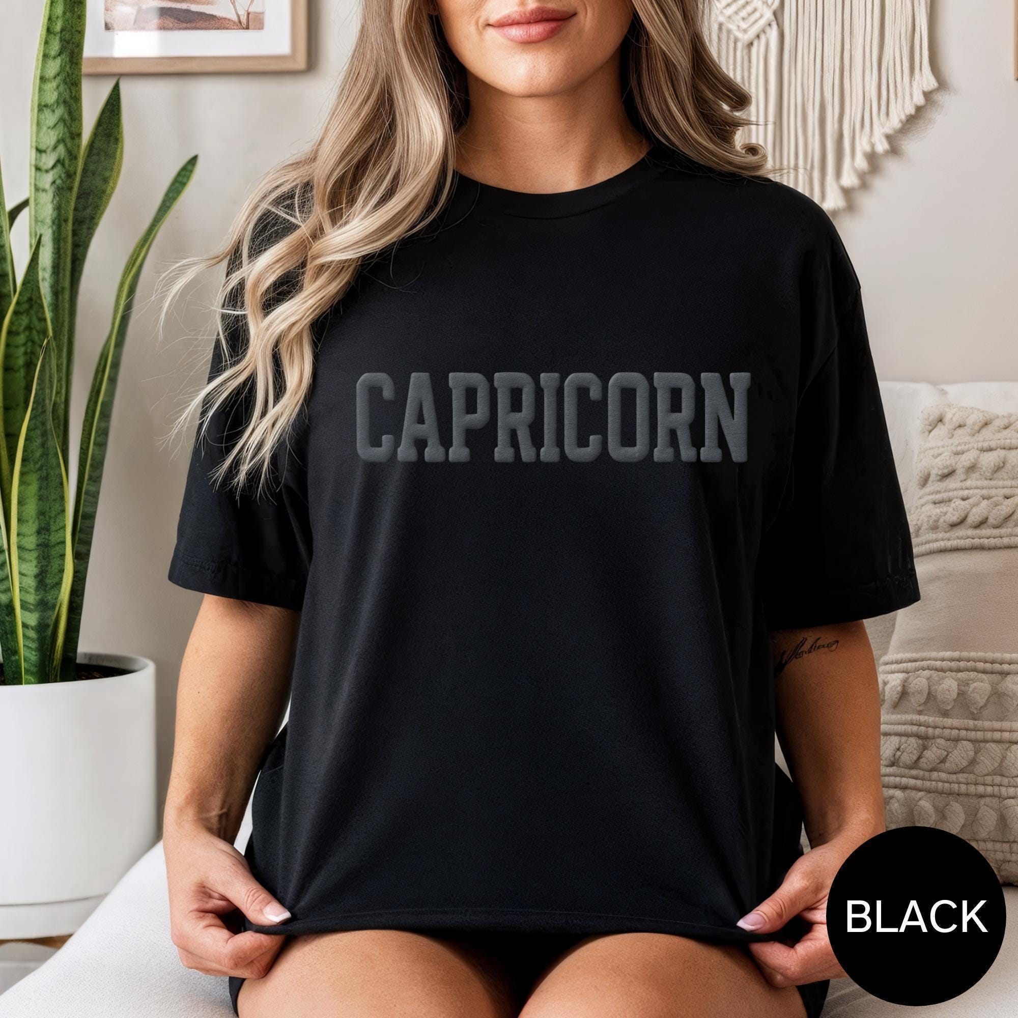 BLACK Capricorn Zodiac Puff Print Sweatshirt T-shirt Hoodie Birthday ...