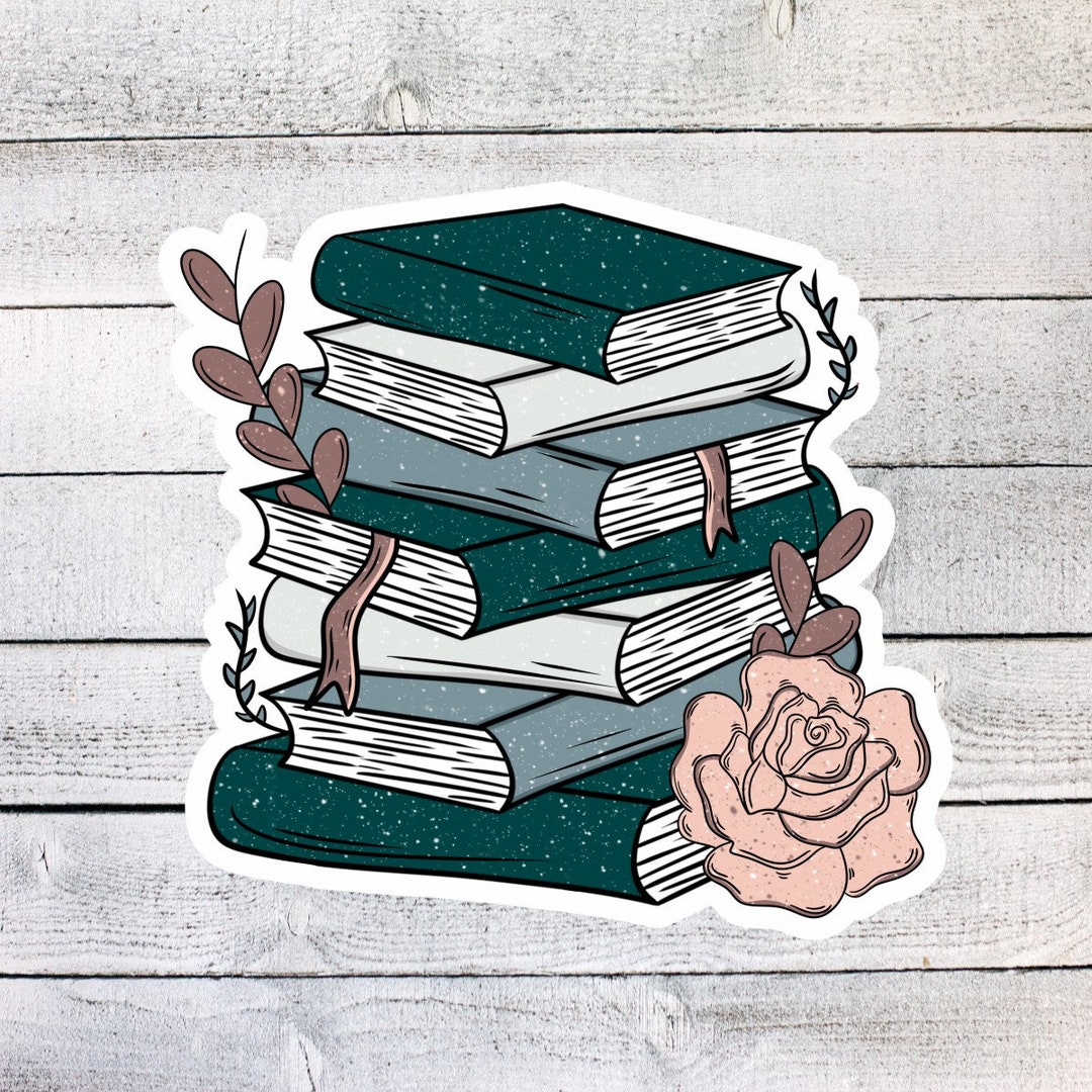 Book Stack Green Floral Sticker, Sticker, Stickers, Water Bottle ...
