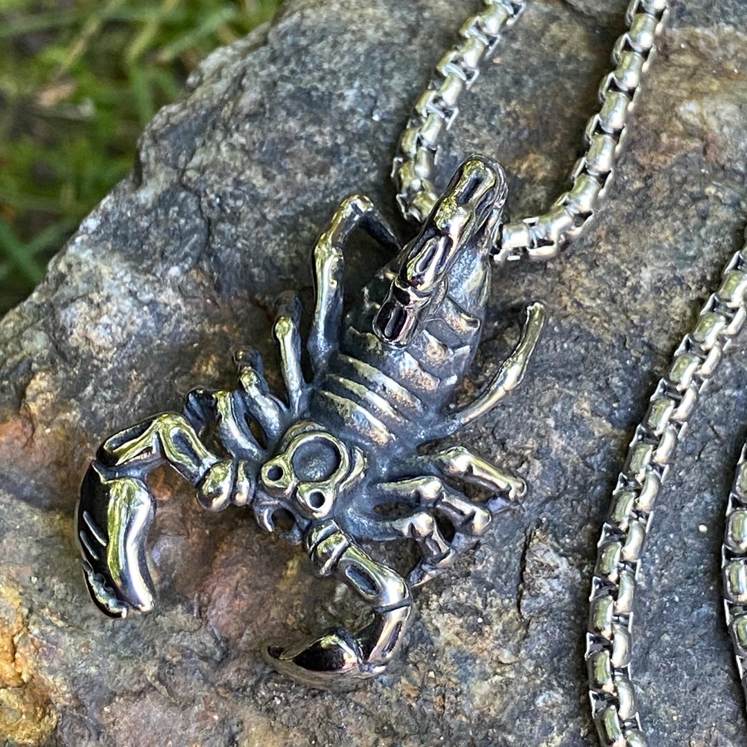 HN62 Scorpion Stainless Steel Pendant on 3MM Braided Chain Halloween ...