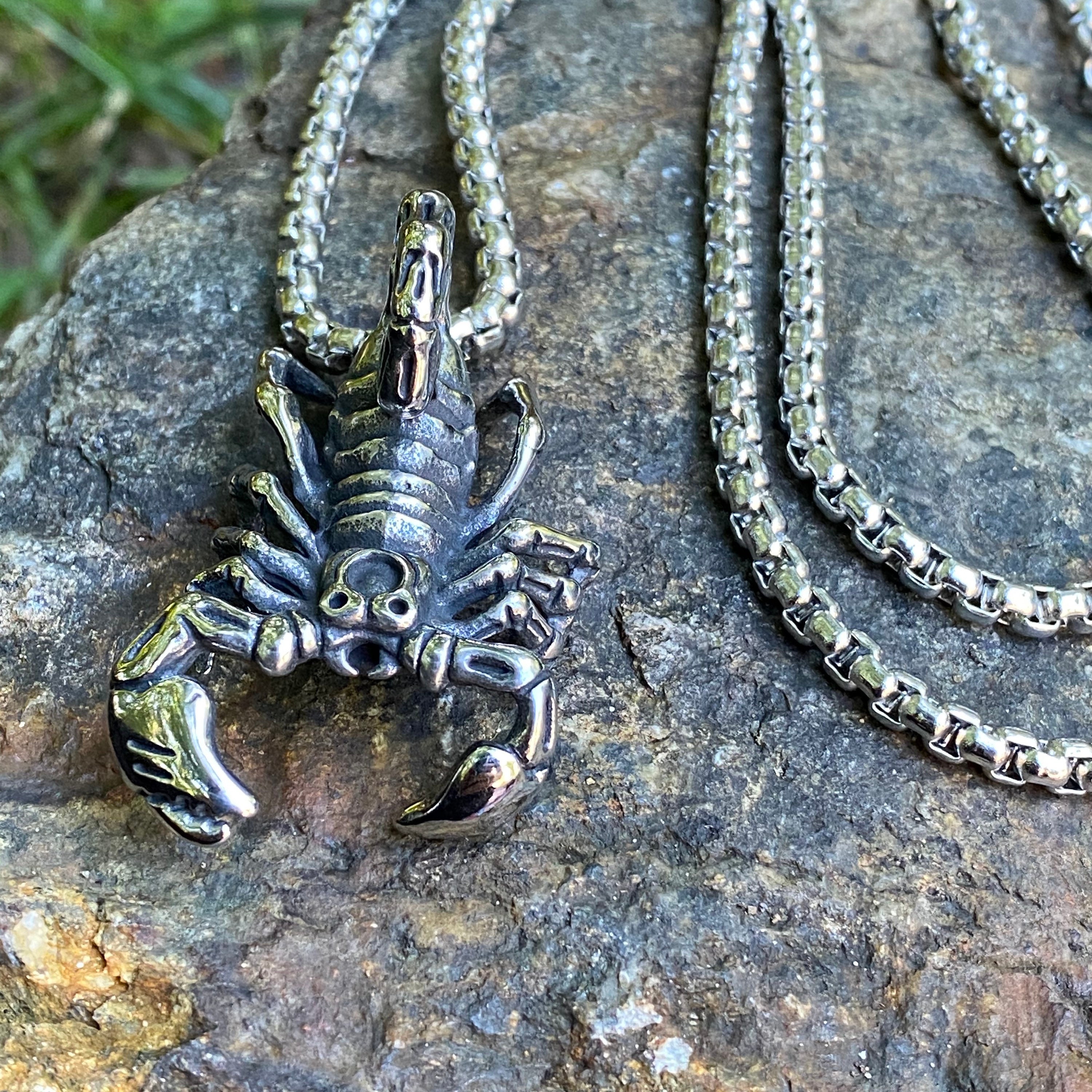 HN62 Scorpion Stainless Steel Pendant on 3MM Braided Chain | Etsy