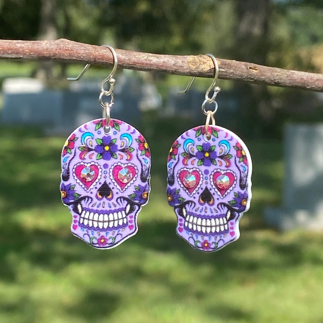 HW15. Day of the Dead Resin Earrings Swarovski Crystal Eyes Skull ...