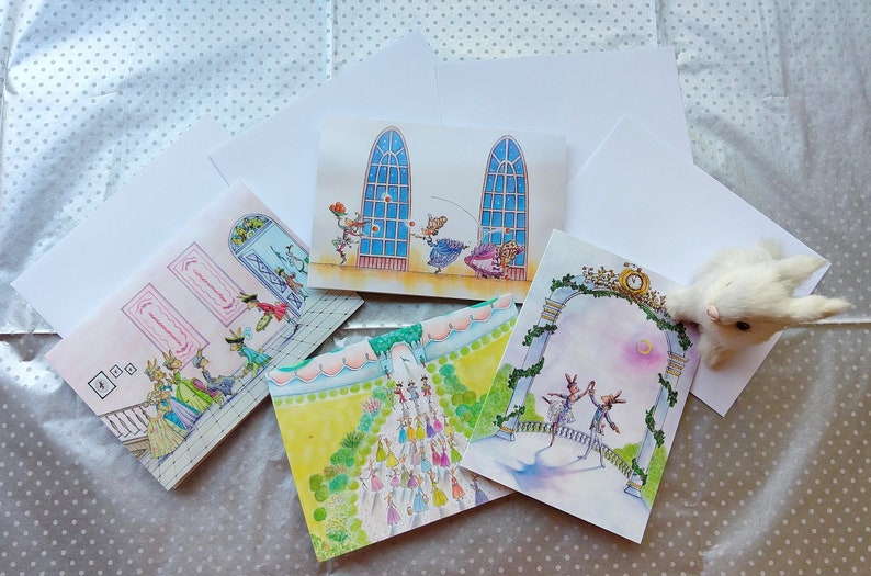Cinderella Ballet Bunnies Note Card Set C 4 Card With - Etsy