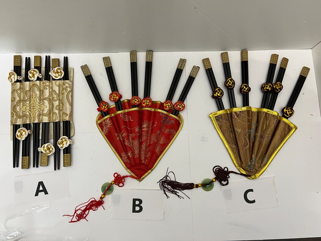 Vintage Dime Store Chop Stick Sets With Silk Embroidered Holders Choose ...