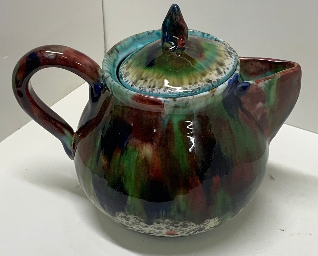 Vintage Colorful Hand Glazed Colorful Ceramic Teapot From Italy 1940's ...