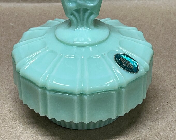 Vintage Dime Store Jade Green Milk Glass Jewelry Dresser Box With Lid Art Deco Style Balboa
