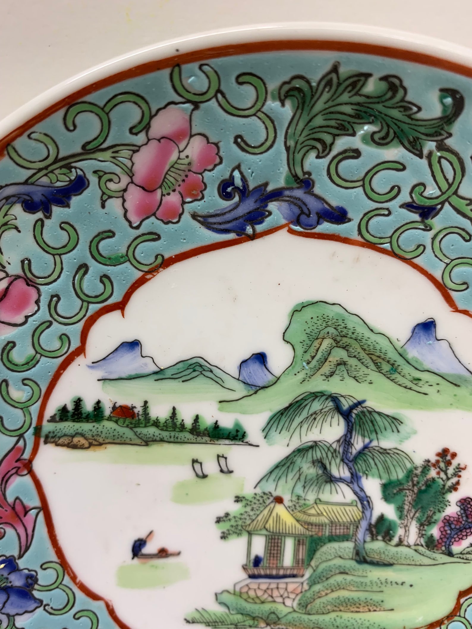 Vintage Dime Store 6.5 Inch Hand Painted Porcelain Plate With Pagoda ...