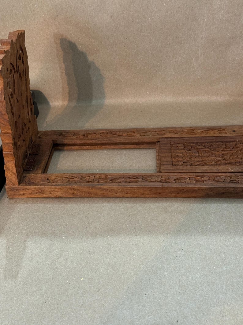 Vintage Dime Store Sheesham Hand Carved Wooden Adjustable Bookshelf ...
