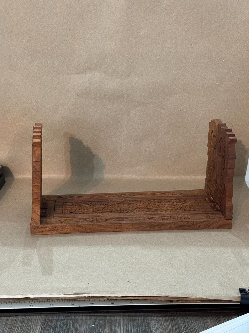 Vintage Dime Store Sheesham Hand Carved Wooden Adjustable Bookshelf ...