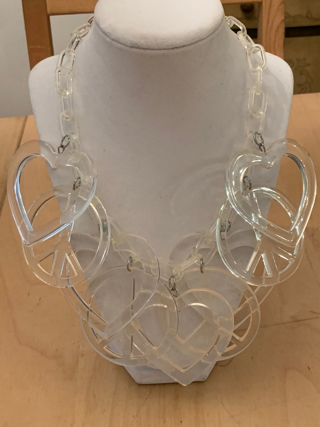 Clear Peace and Hearts on Clear Plastic Chain Necklace Hand Made ...