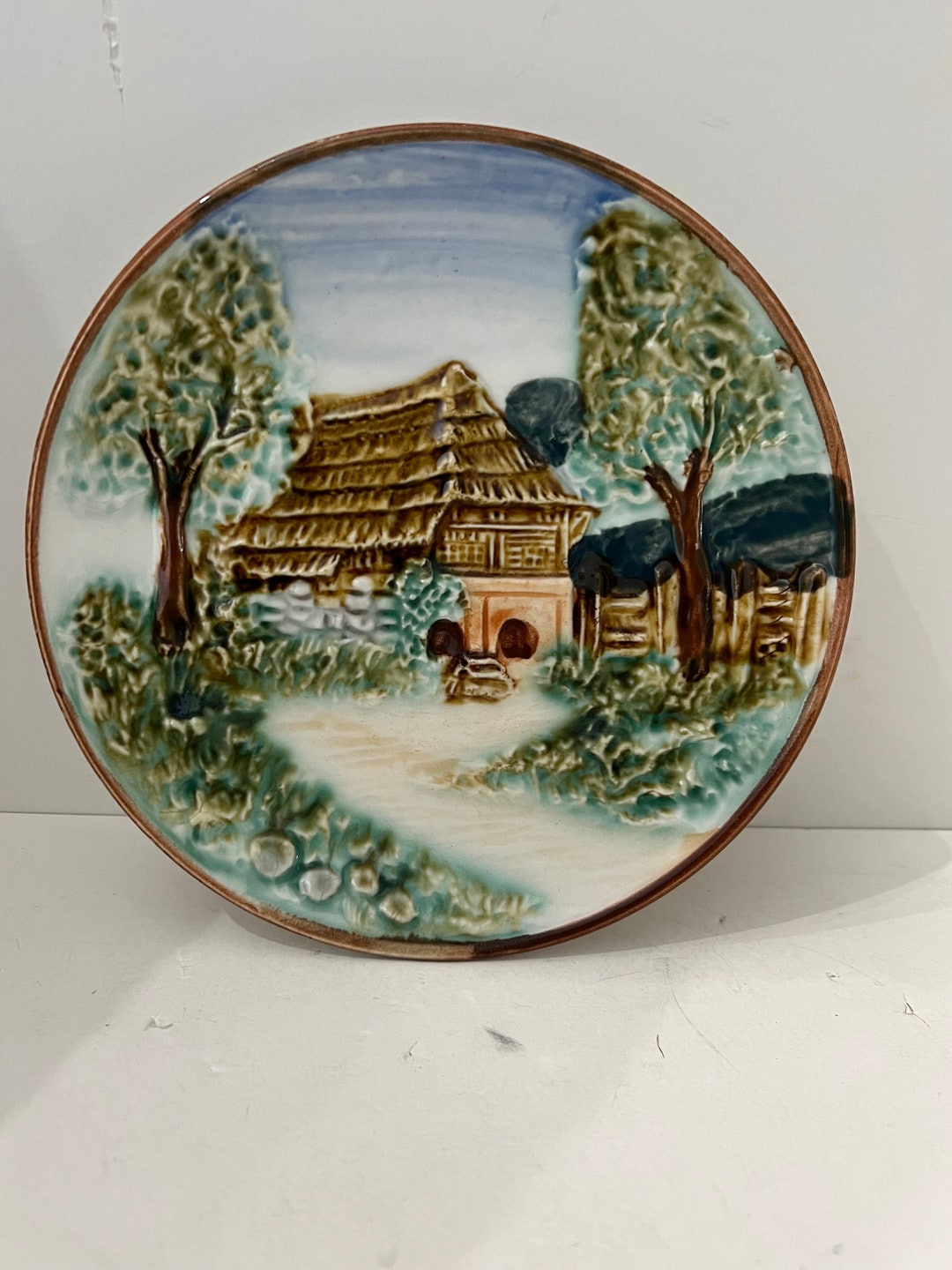 Vantage Hand Painted Ceramic Rustic Log Cabin Plate Japan. - Etsy