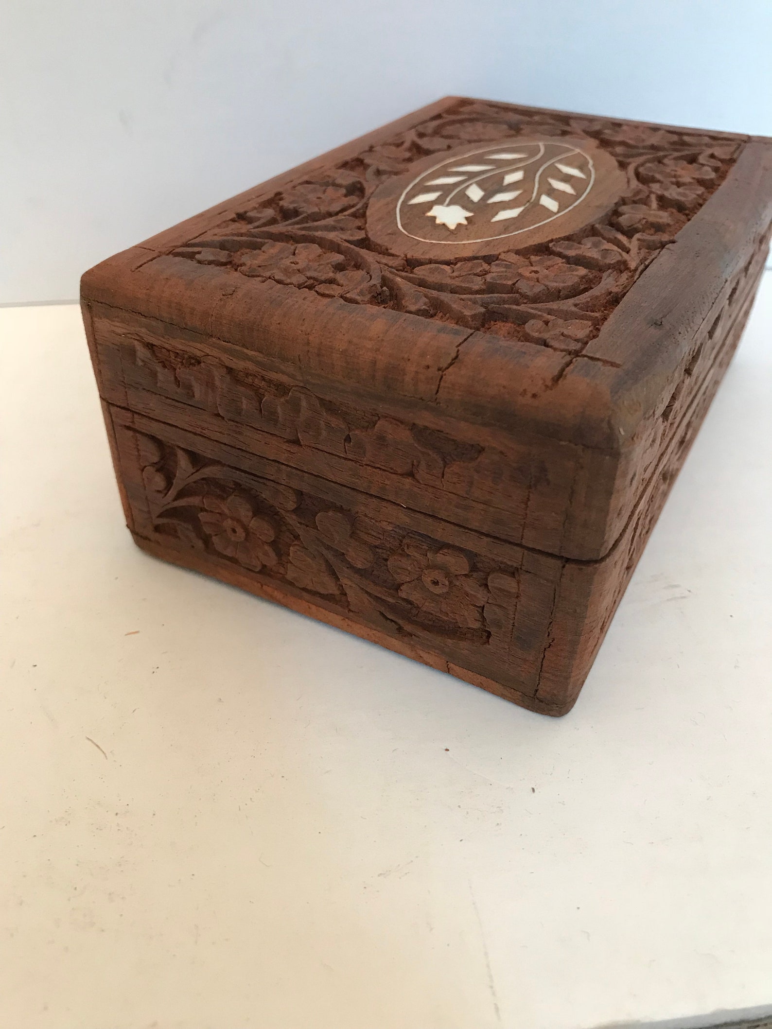 Vintage Hand Carved Sheesham Wooden Box. | Etsy