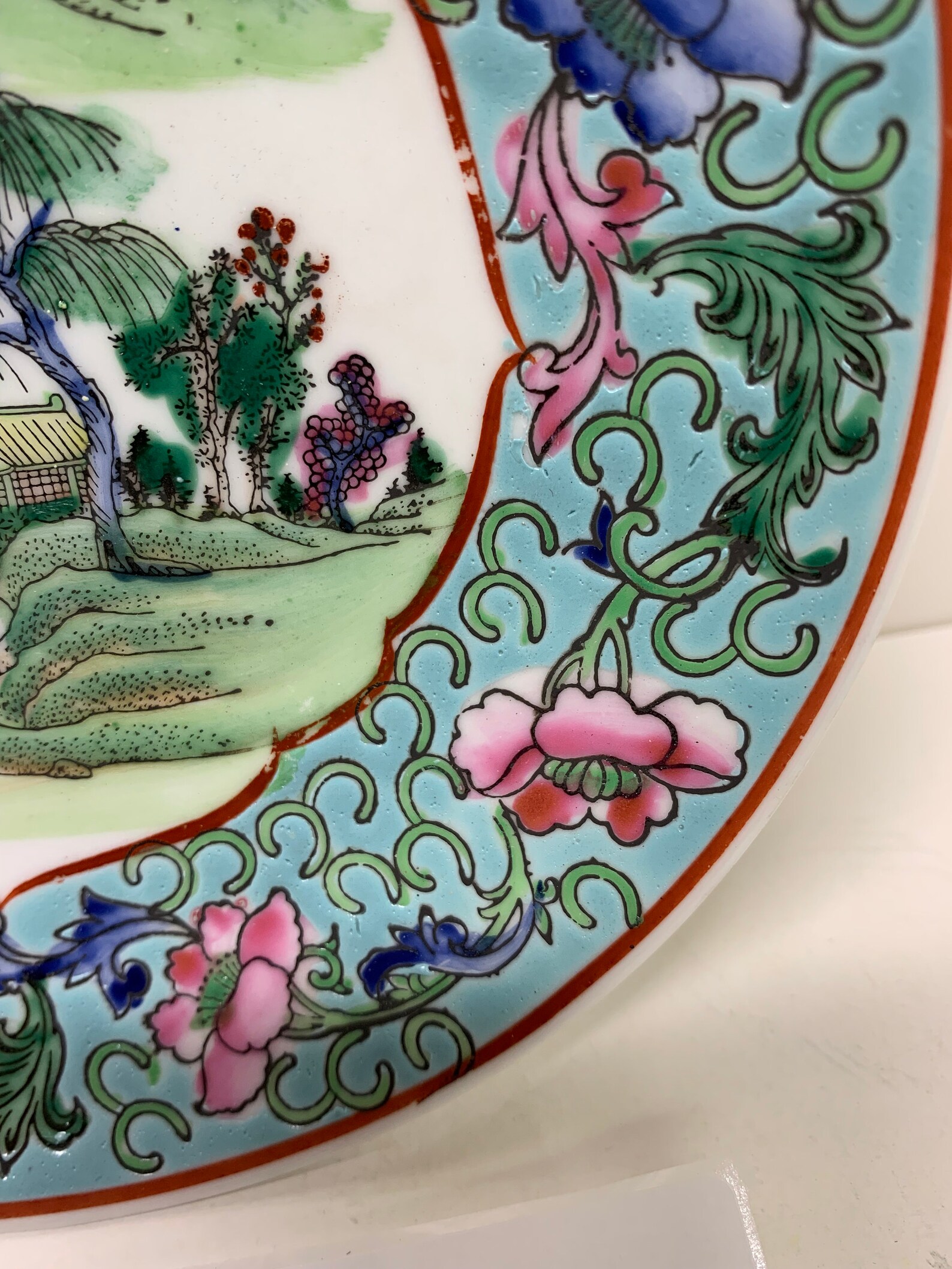 Vintage Dime Store 6.5 Inch Hand Painted Porcelain Plate With Pagoda ...