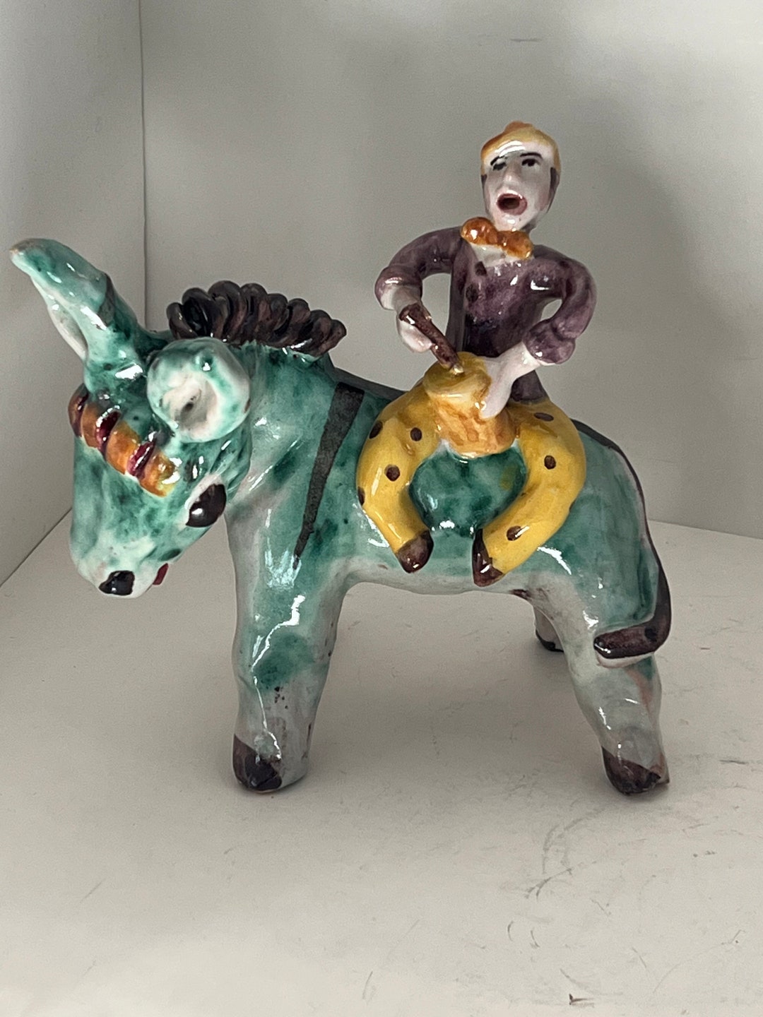 Vintage Dime Store Ceramic Donkey With Rider Handmade and Hand Painted ...