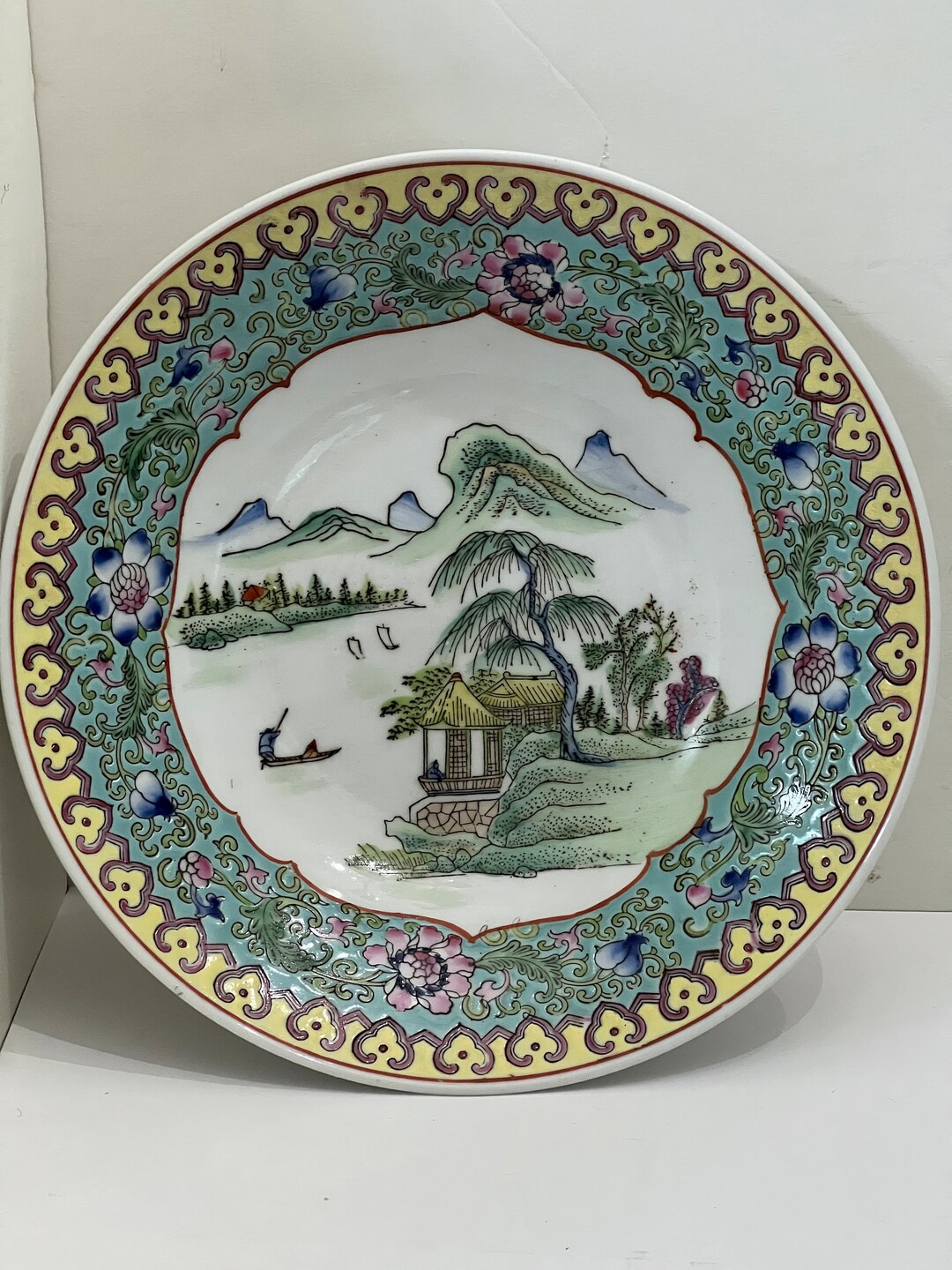 Vintage Dime Store Hand Painted Porcelain 9-inch Bowl With Asian Pagoda ...