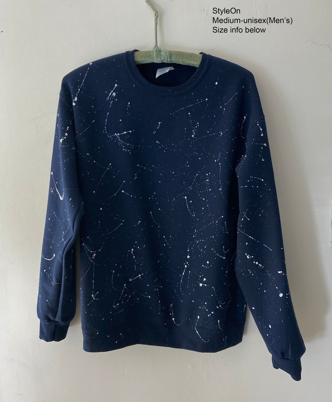 Navy Blue Shooting Stars Sweatshirt, Hand Painted Crewneck Sweatshirt ...