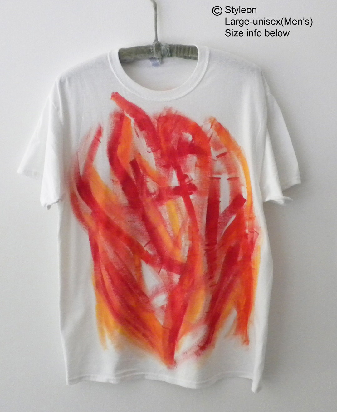 Hand Painted Red, Orange, and Yellow Abstract Design on a White T-shirt ...