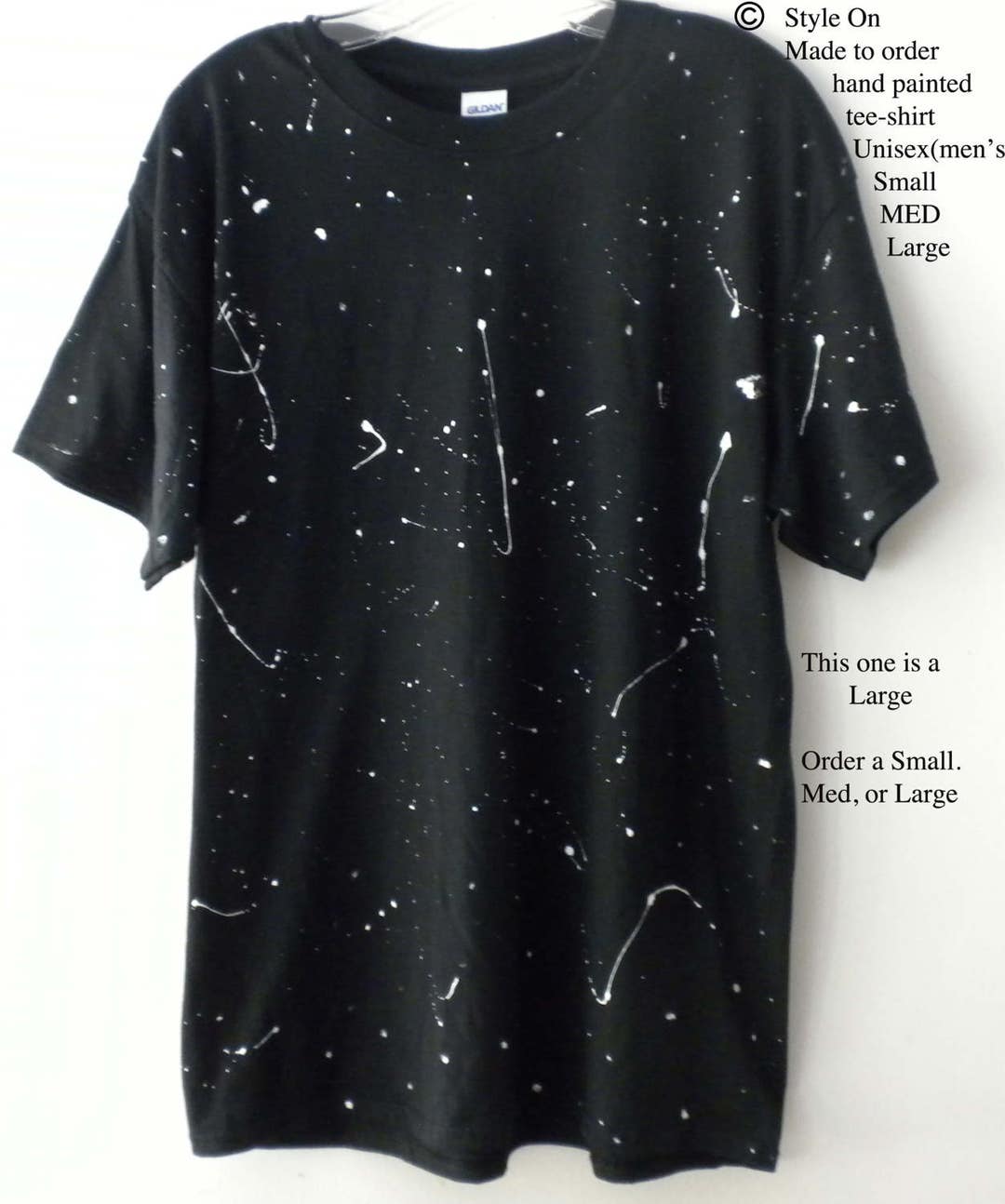 Paint Splattered T-shirt, Black, Graphic Tee Shirt, Acid Wash,hand ...